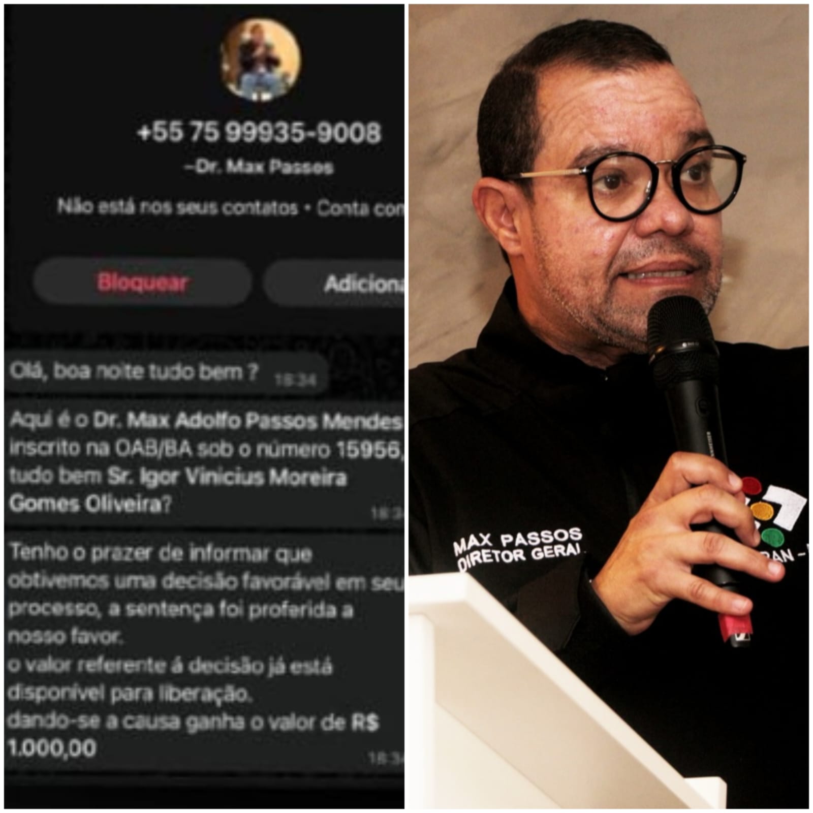Max Passos alerta para golpe no WhatsApp envolvendo uso indevido de seu ...